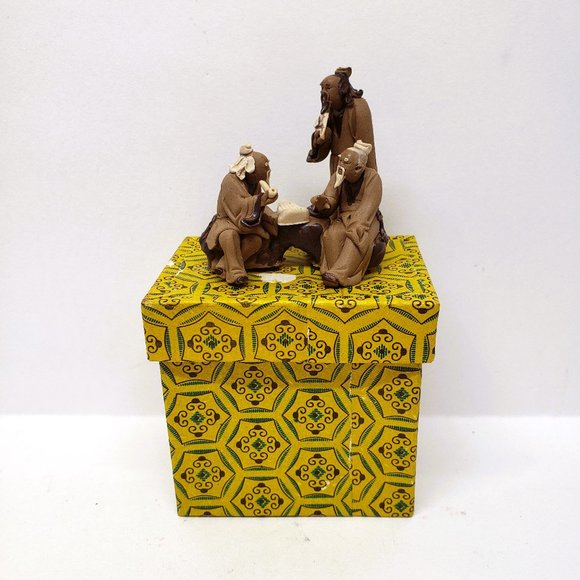 Accents | Vtg Chinese Mudmen Zither Pipe Figurine Trio Miniature Bonsai ...